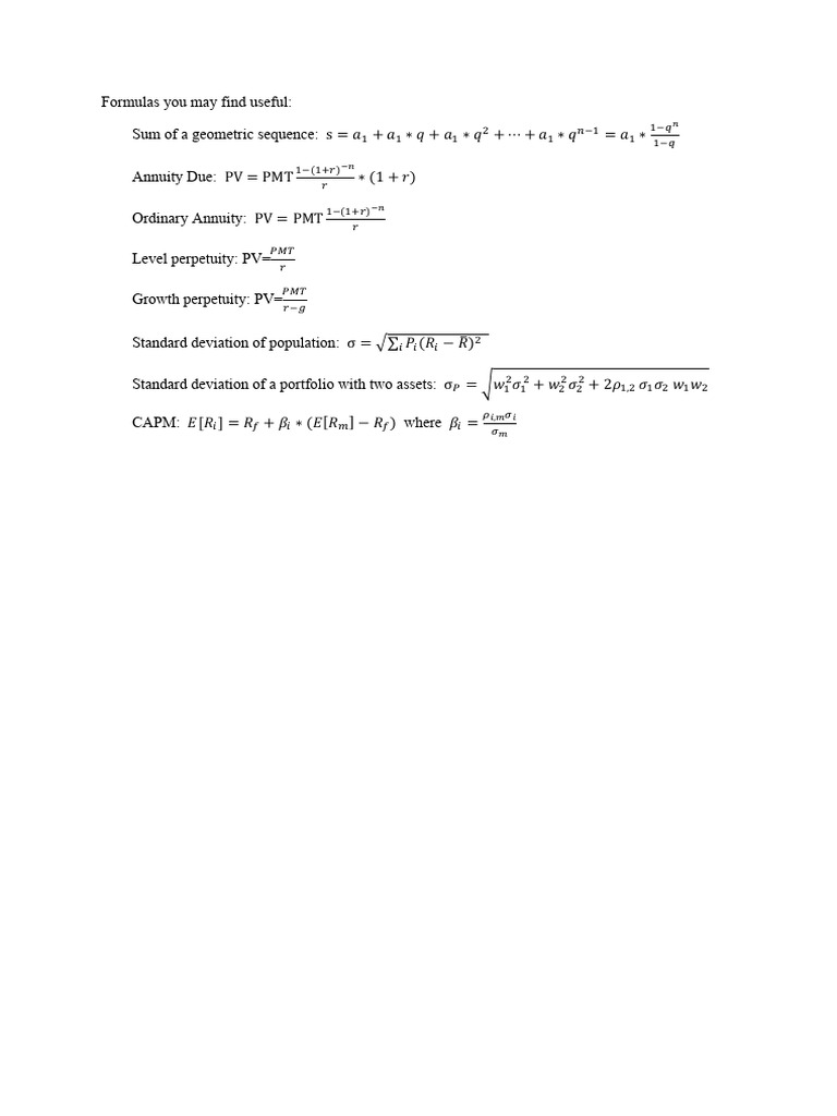Formula Sheet(1) | PDF