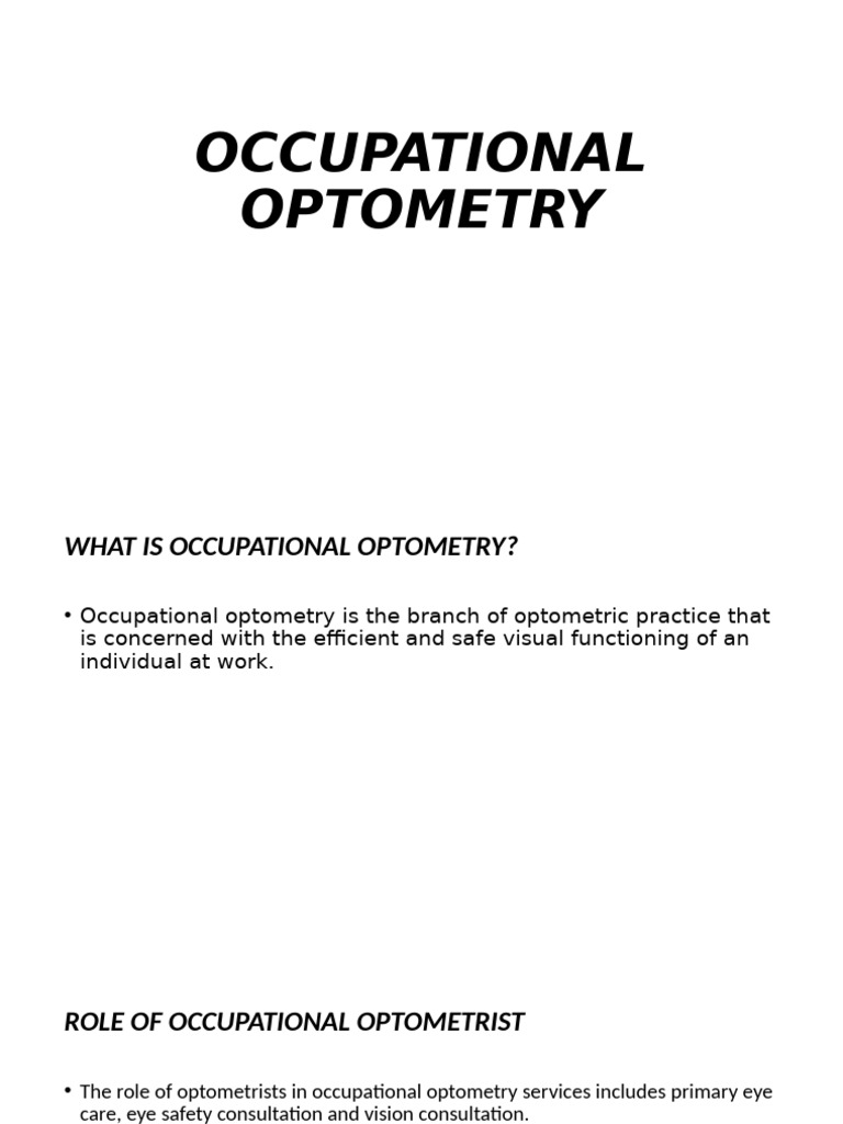 Occupational Optometry | PDF | Optometry | Health Care
