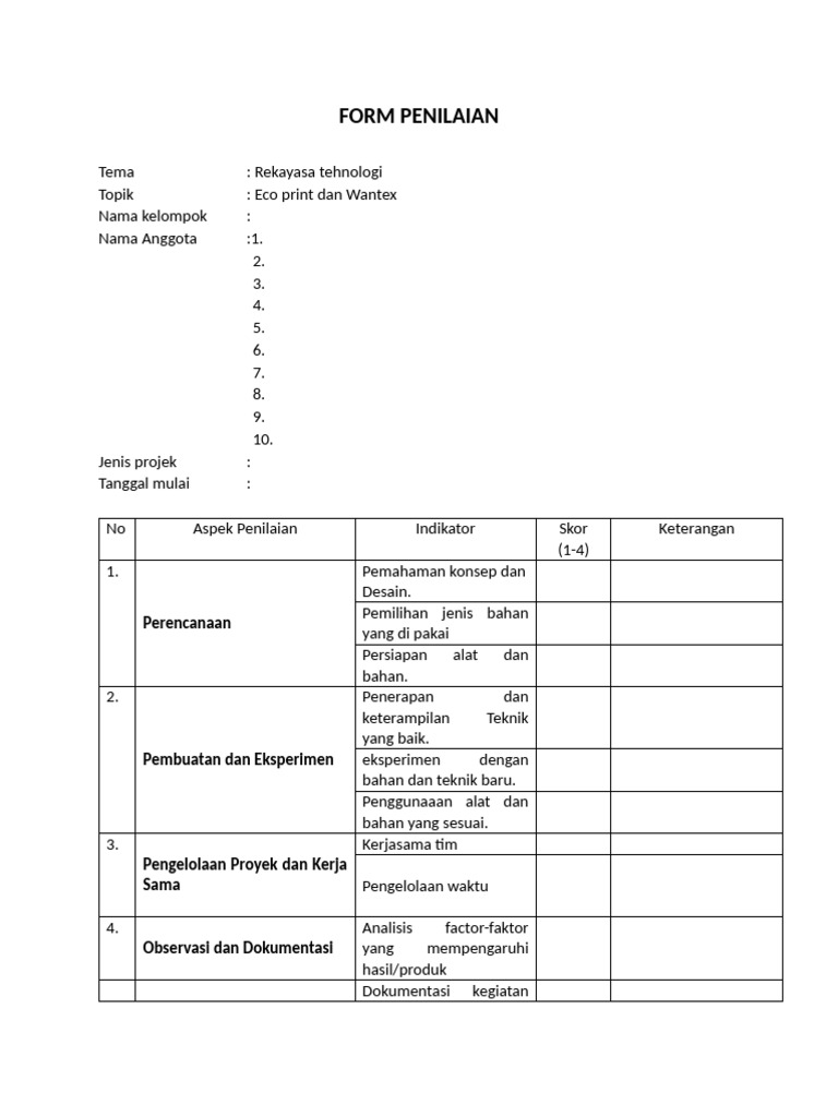 FORM PENILAIAN - P5 - eCO PRINT DAN WANTEX | PDF