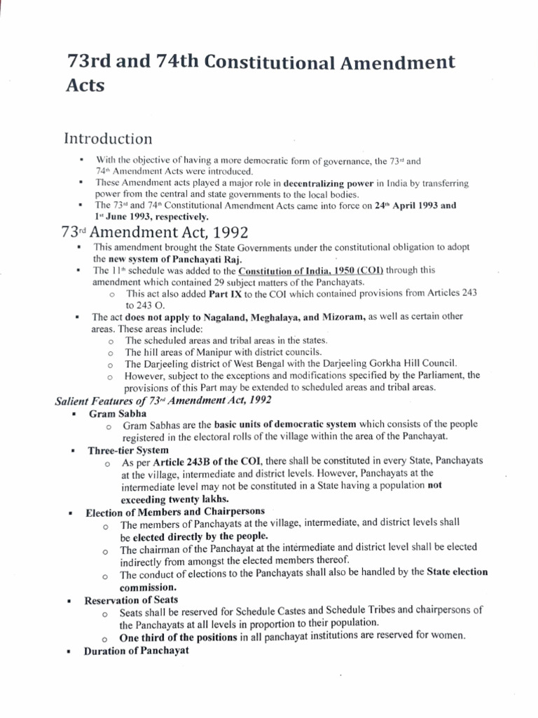 Consti 2_73rd and 74th Amendment Acts | PDF | Legal Documents ...