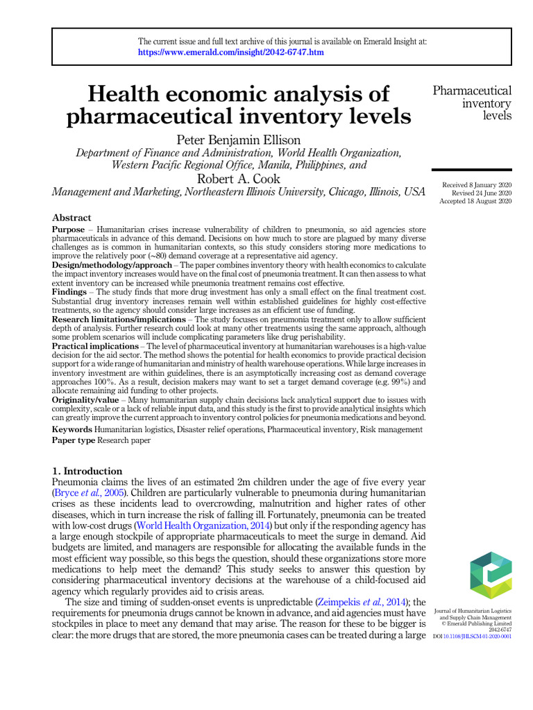 Health Economic Analysis of Pharmaceutical Inventory Levels in ...
