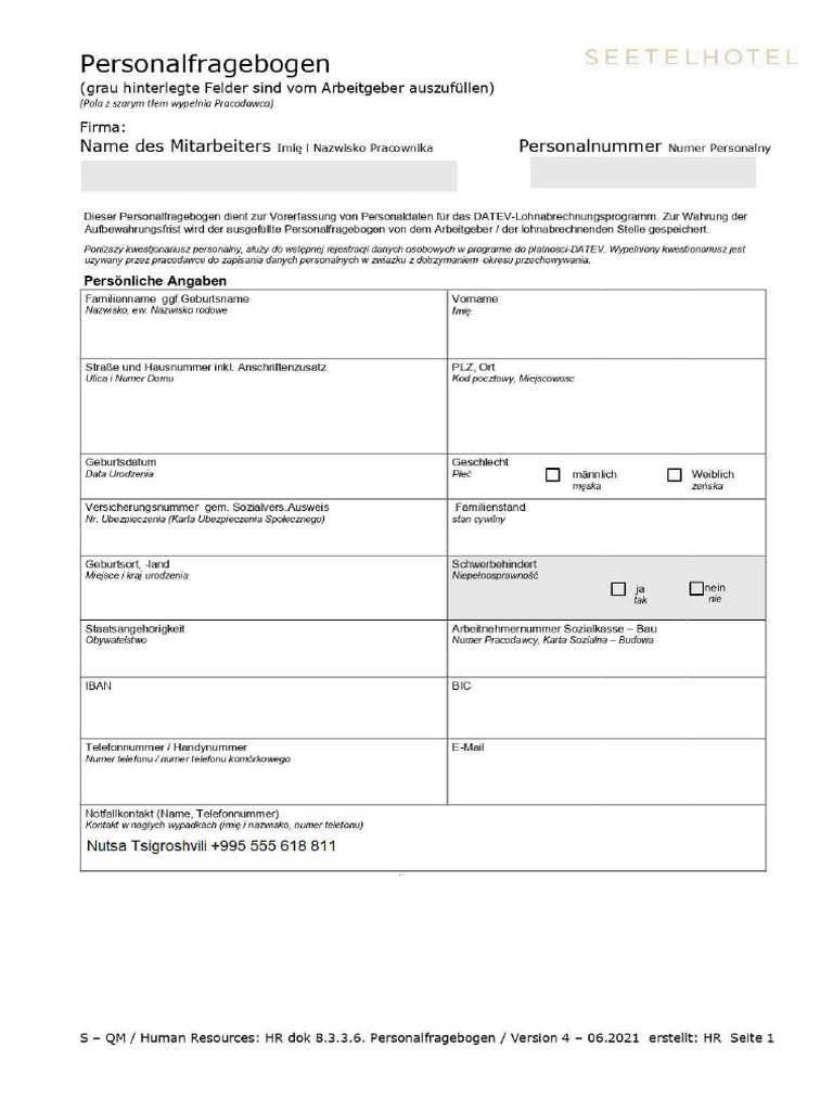 8.3.3.4. Personalfragebogen V4 - Page 0001 - Page 0001 1 | PDF