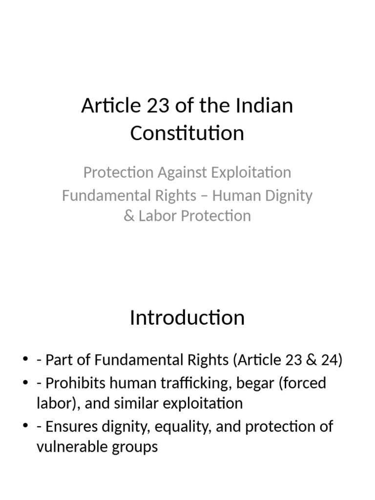 Article 23 Indian Constitution | PDF