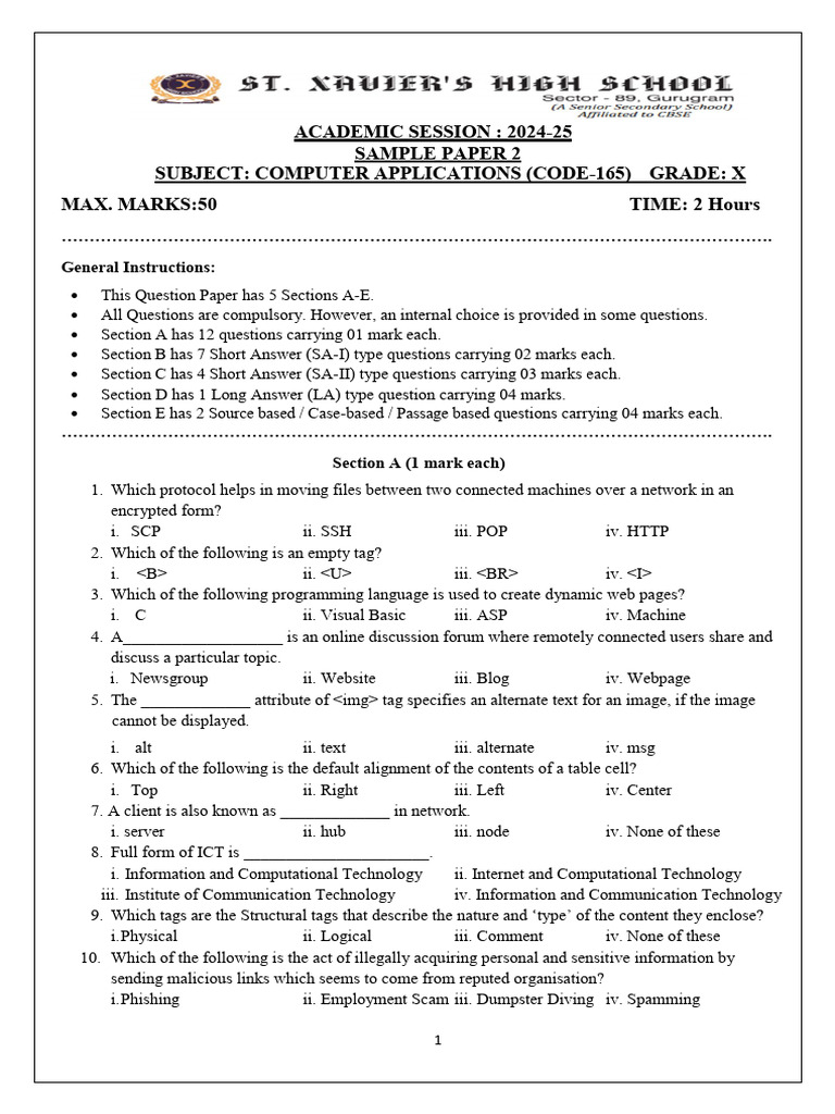 Computer App. Grade 10 Sample Paper 2 | PDF | World Wide Web | Internet ...