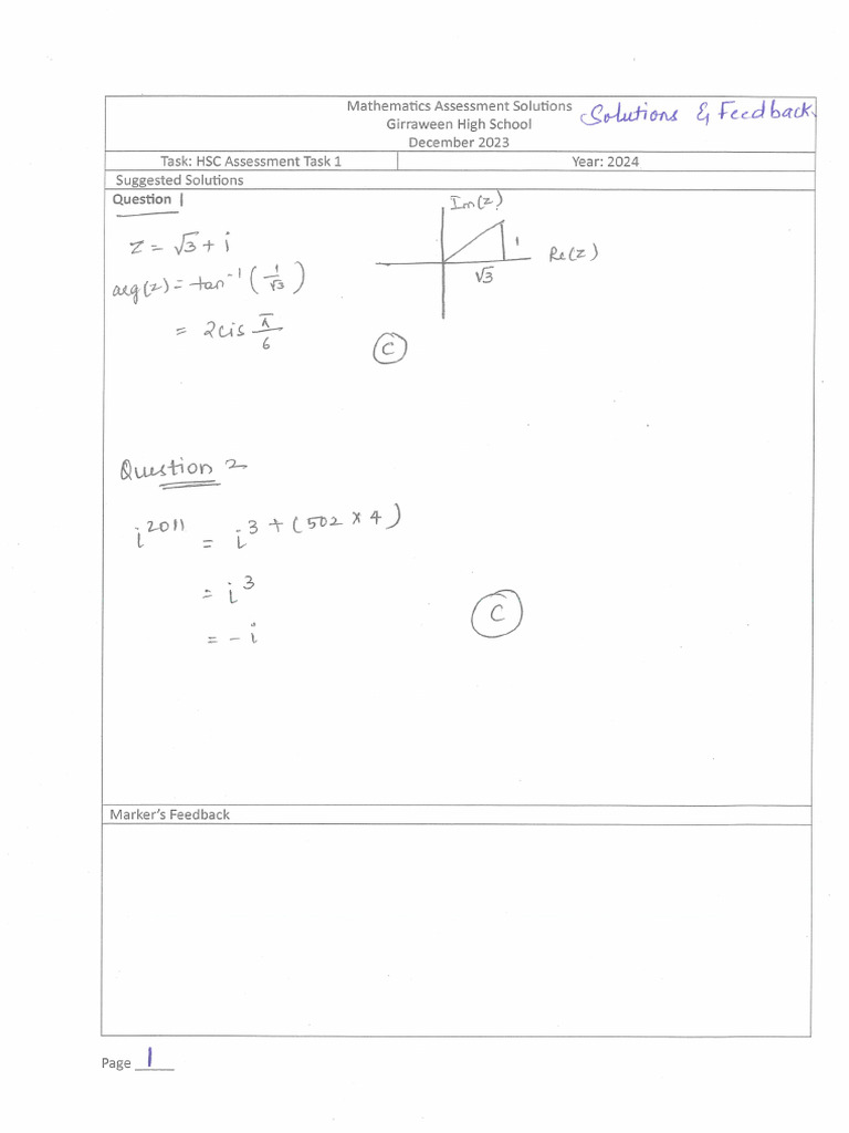 2024 HSC Ext2 Task 1-Solutions (1) | PDF