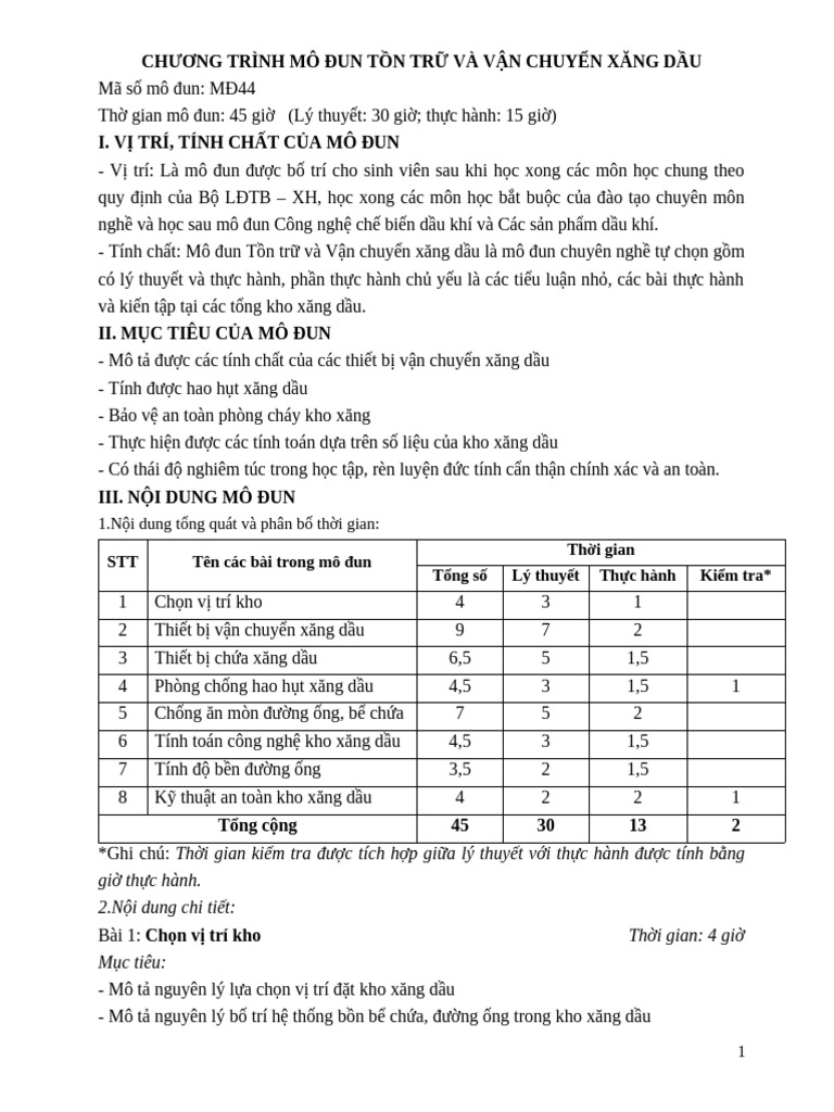 Chương Trình Mô Đun Tồn Trữ Và Vận Chuyển Xăng Dầu | PDF