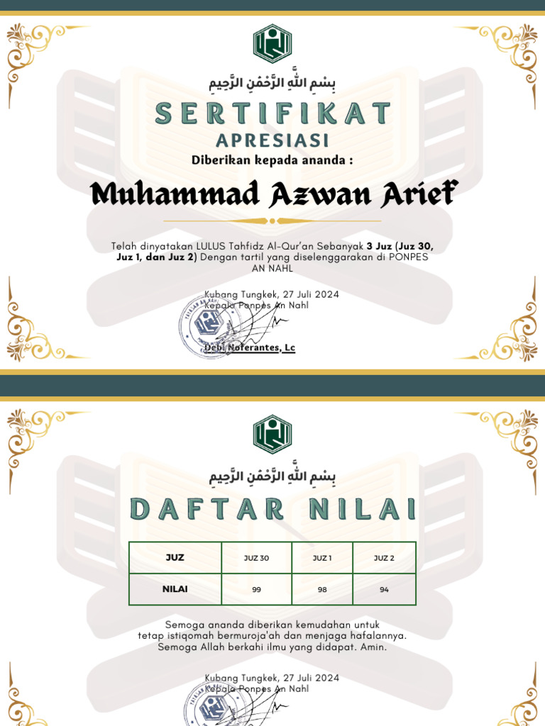 sertif_tahfiz_Muhammad Azwan Arief | PDF