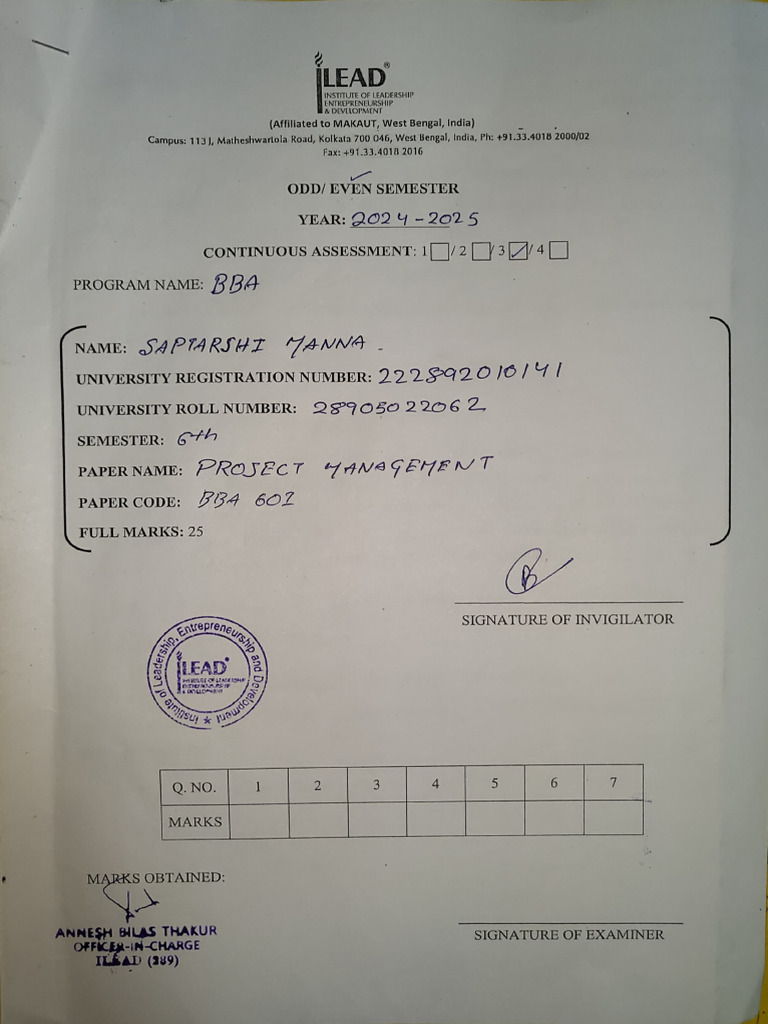 BBA Project Management Assessment 2024 | PDF