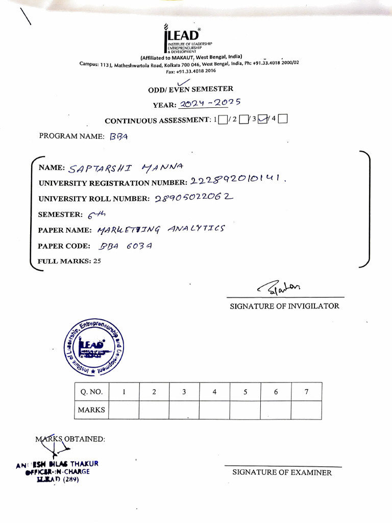 Marketing Analytics Exam Paper 2024 | PDF