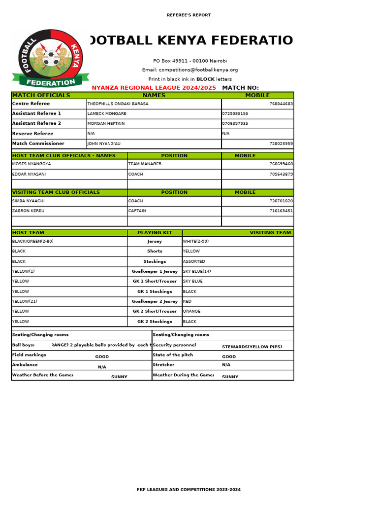 Nyanza Regional League Match Report 2025 | PDF | Association Football ...