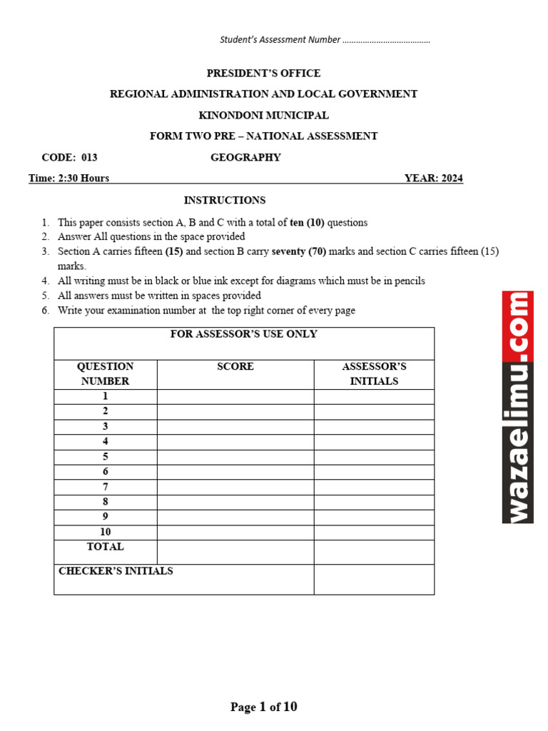 Geography Form Two Pre National | PDF | Earth Sciences