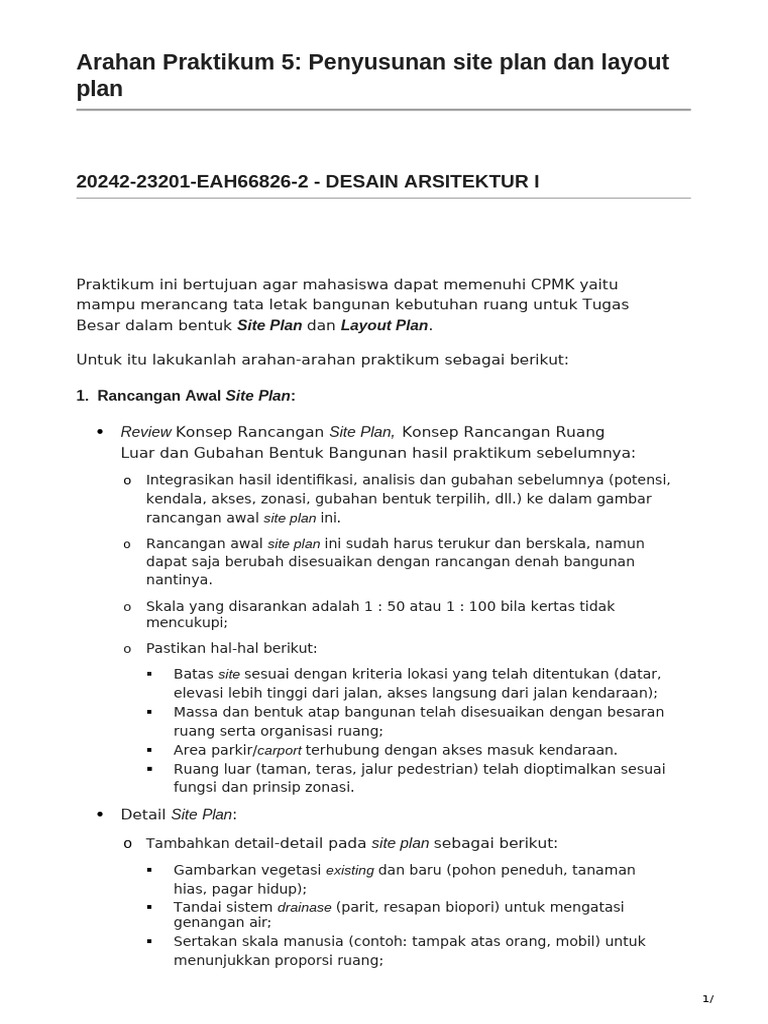 Rancangan Site dan Layout Plan | PDF