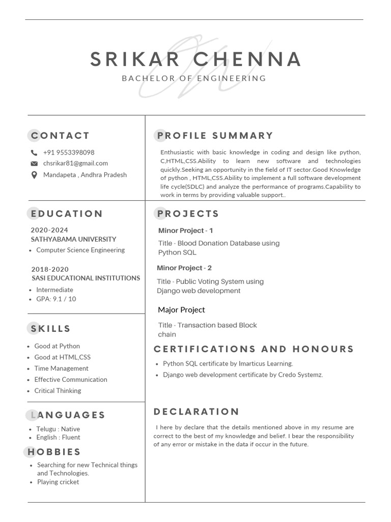 Minimalist White and Grey Professional Resume | PDF