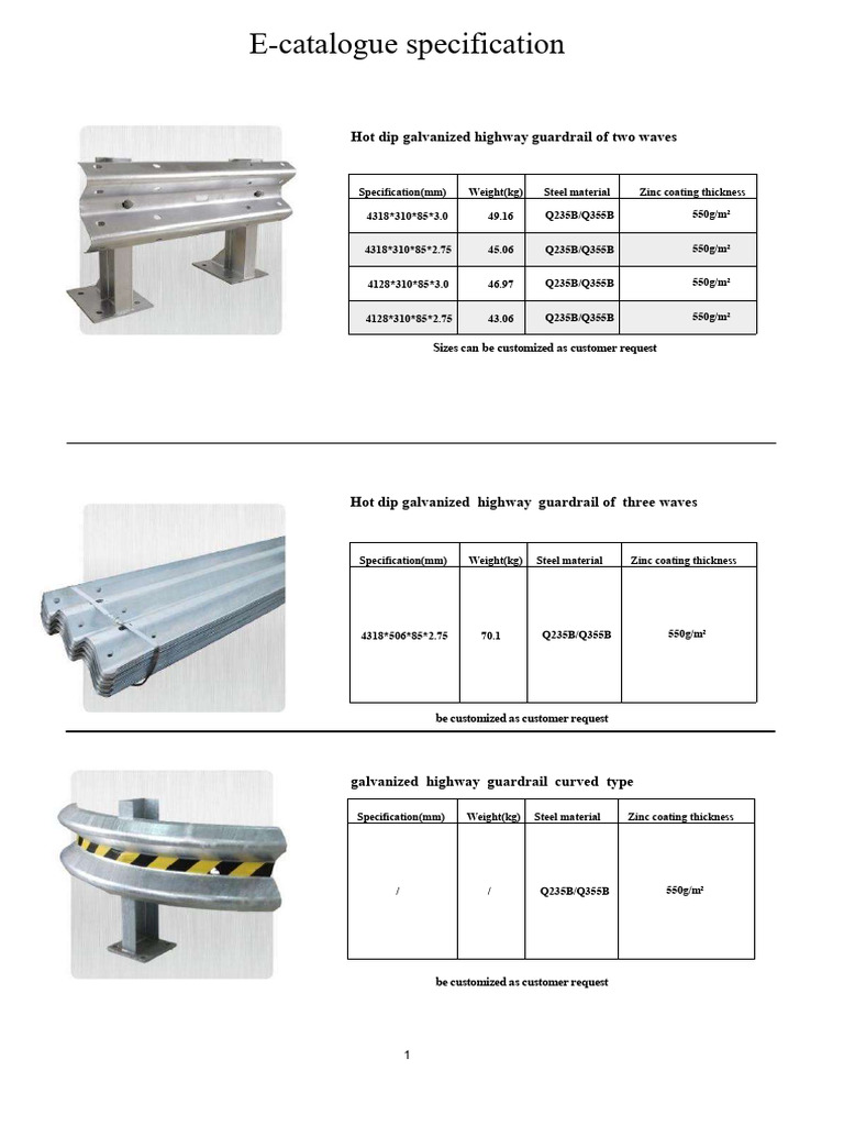 Highway Guardrail Specifications E-Catalogue | PDF | Galvanization | Metals