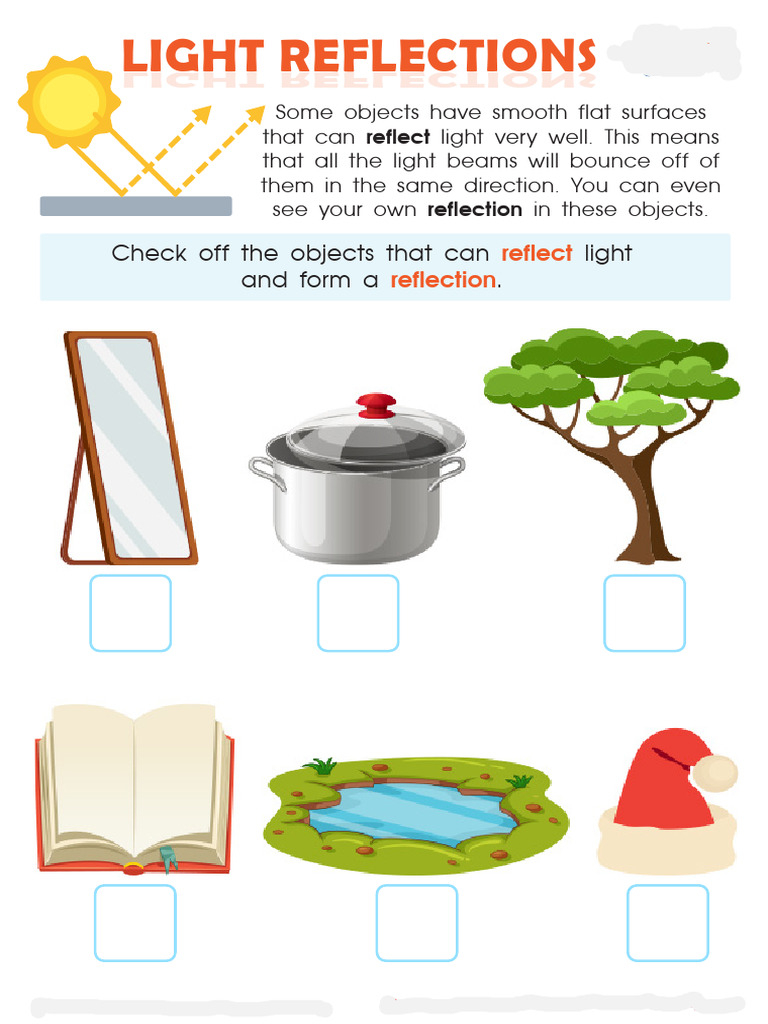 Grade 4 Light Reflections Worksheet | PDF