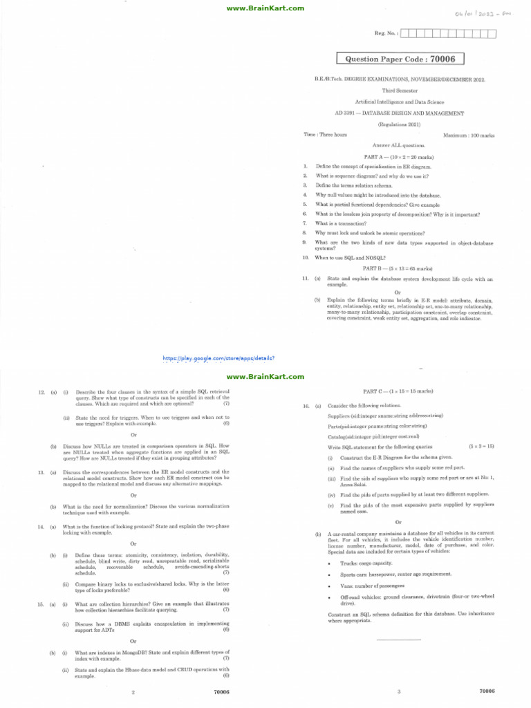 AD3391 Database Design Overview | PDF | Engineering | Data