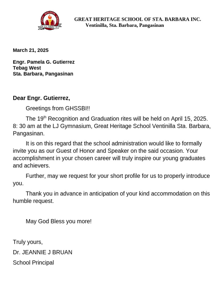 Invitation to GHSSBI Graduation 2025 | PDF