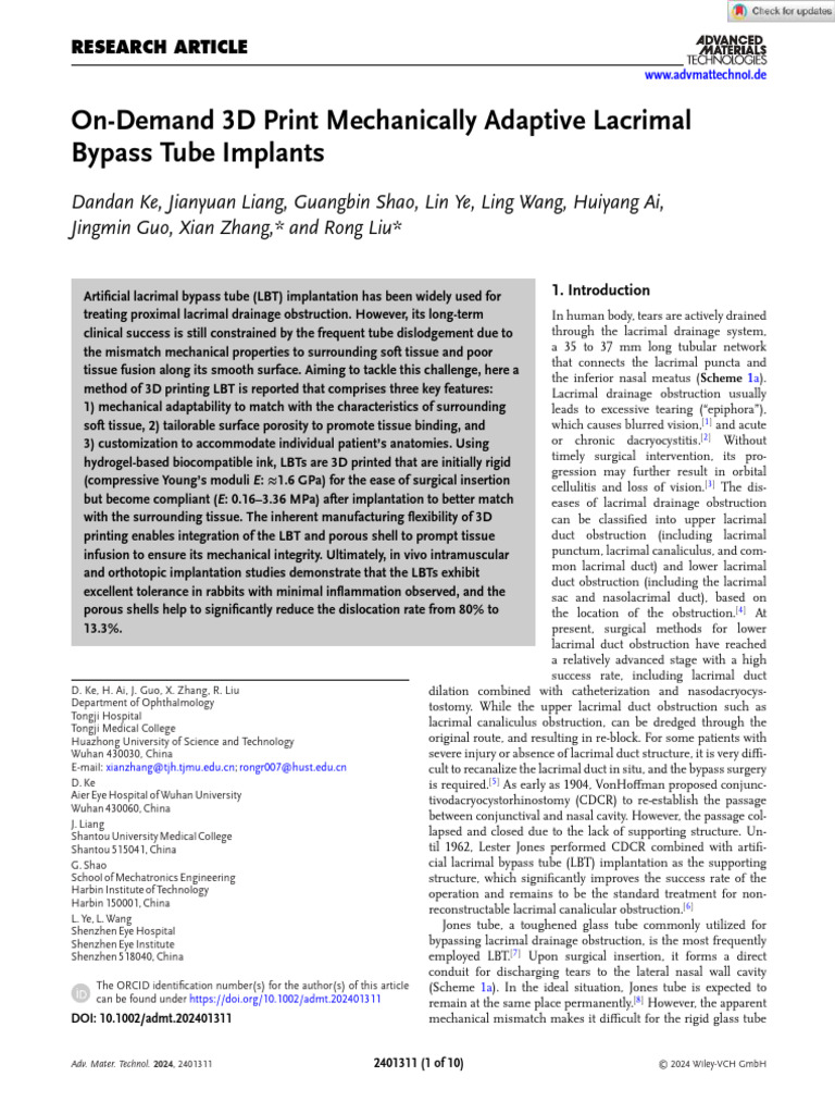 Adv Materials Technologies - 2024 - Demand 3D Print Mechanically Adaptive Lacrimal Bypass Tube ...