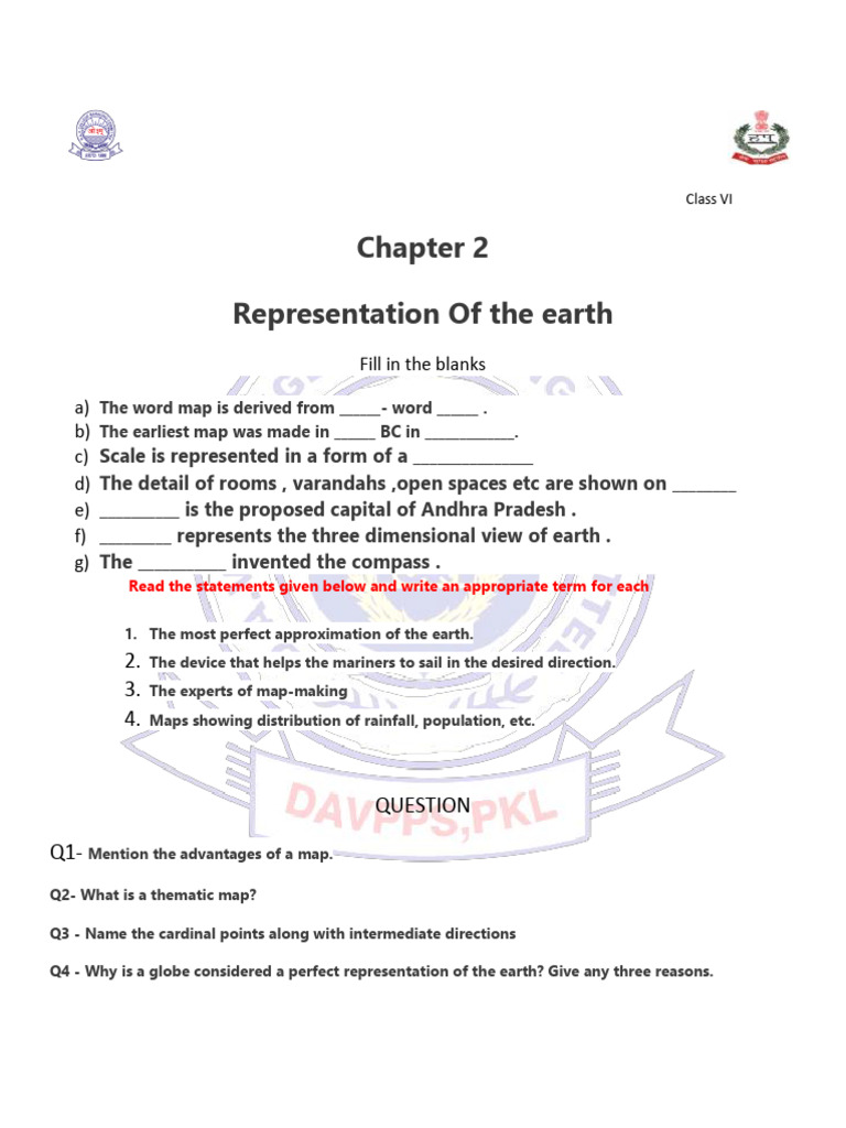 Class 6 Geography: Earth Representation Worksheet | PDF