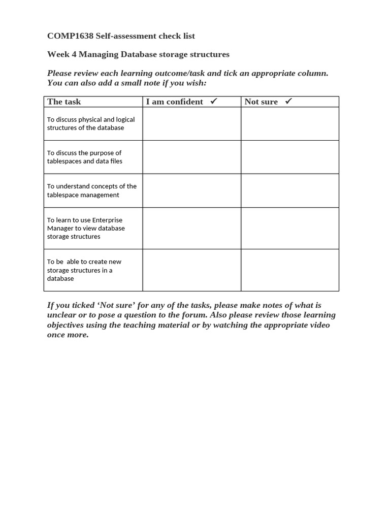 COMP1638 Self - Assessment Check List Week4 | PDF