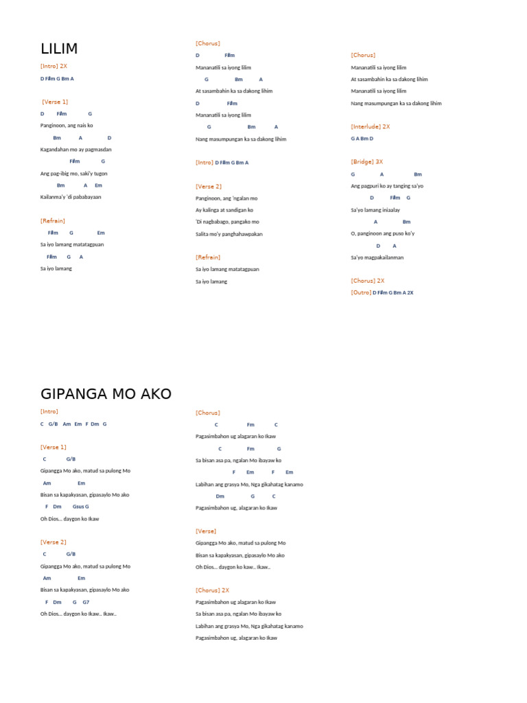 Tagalog - Cebuano Chords Church | PDF