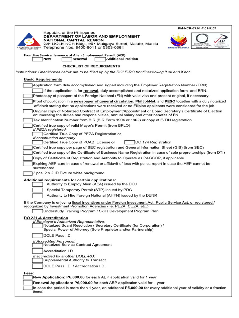 PM-NCR-03.01-R.07 - AEP Checklist | PDF | Identity Document ...