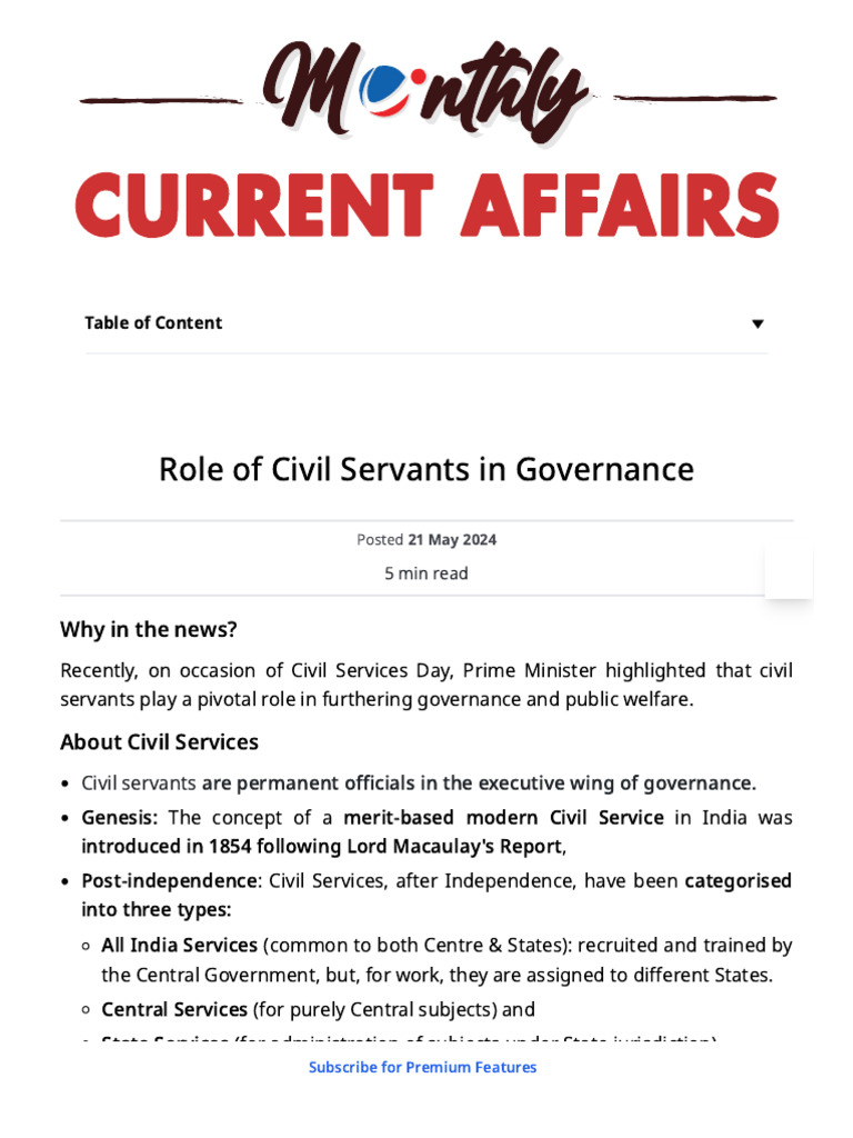 Role of Civil Servants in Governance - Current Affairs - Vision IAS | PDF | Governance ...