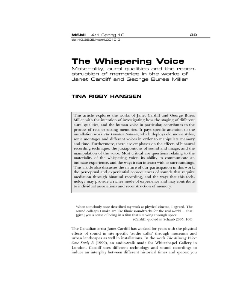 HANSEN, TINA - The - Whispering - Voice - Materiality - Aural - Q | PDF ...