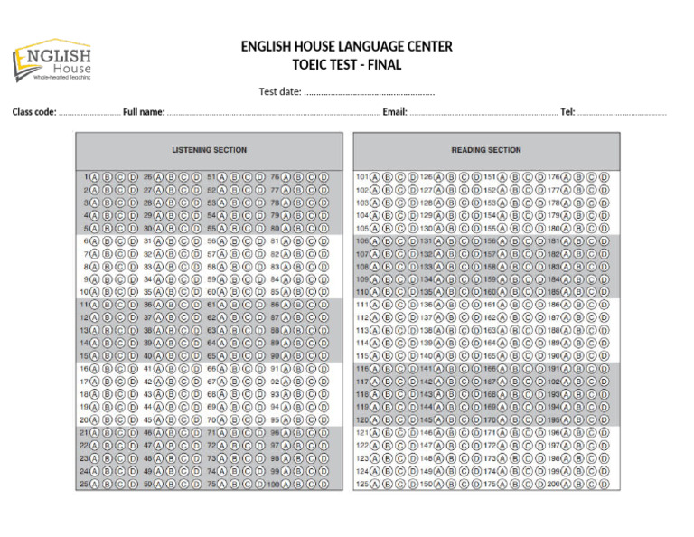 TOEIC TEST FINAL-answer-sheet | PDF