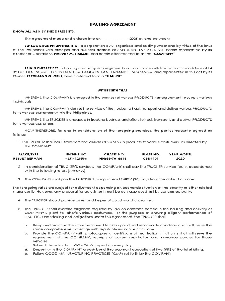 CONTRACT FOR HAULING - NEW3 Cruz 2 | PDF | Truck Driver | Insurance