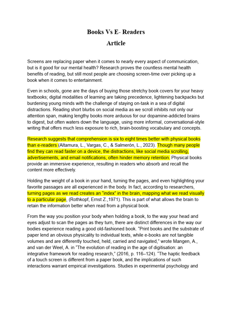 Benefits of Print Books Over E-Readers | PDF | Books | Mental Processes