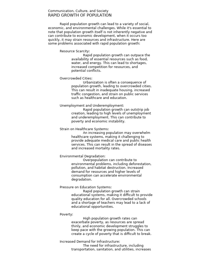 Rapid Growth of POPULATION | PDF | Population Growth | Environmental ...