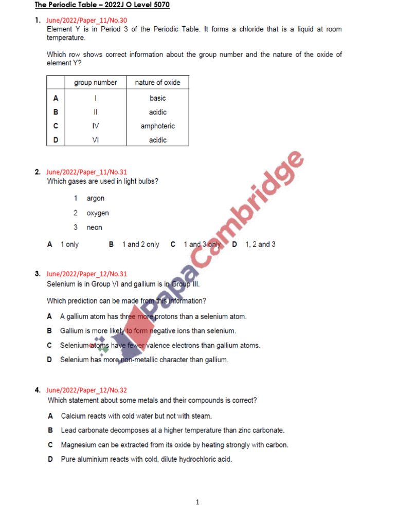 2022J-The-Periodic-Table-O-Level-5070 | PDF