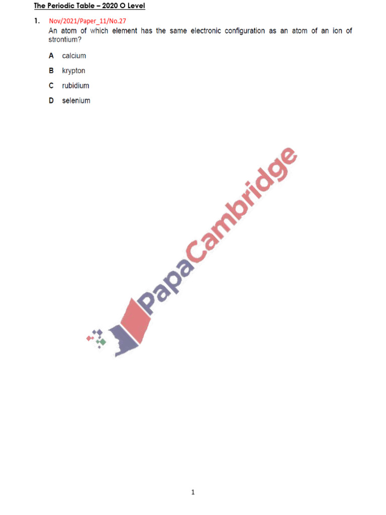 O Level Periodic Table Exam Papers | PDF