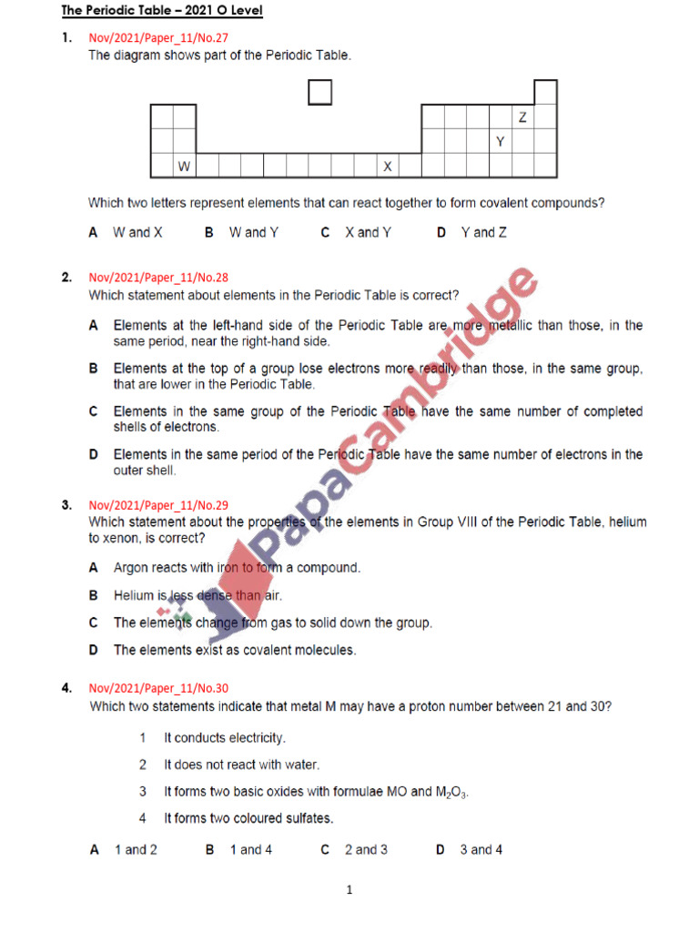 2021 The Periodic Table O Level 5070 | PDF