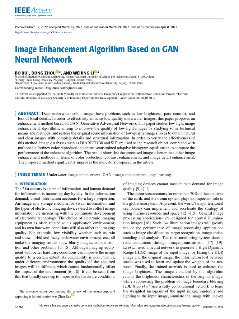 Image Enhancement Algorithm Based On GAN Neural Network | PDF | Computer Vision | Deep Learning
