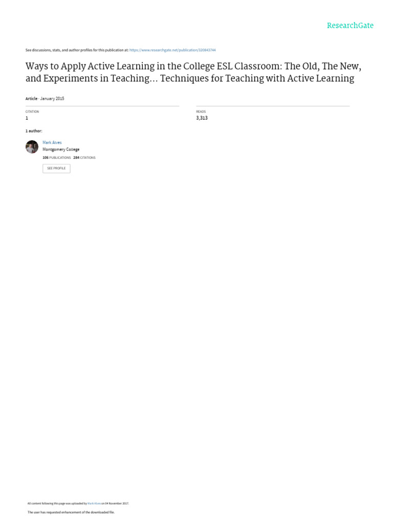 Active Learning Techniques for ESL Classrooms | PDF | English As A ...