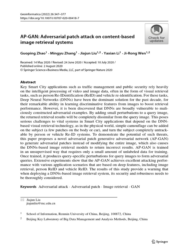 AP-GAN Adversarial Patch Attack On Content-Based Image Retrieval Systems | PDF | Deep Learning ...