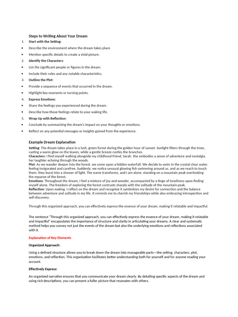 Steps to Writing About Your Dream | PDF | Dream | Emotions