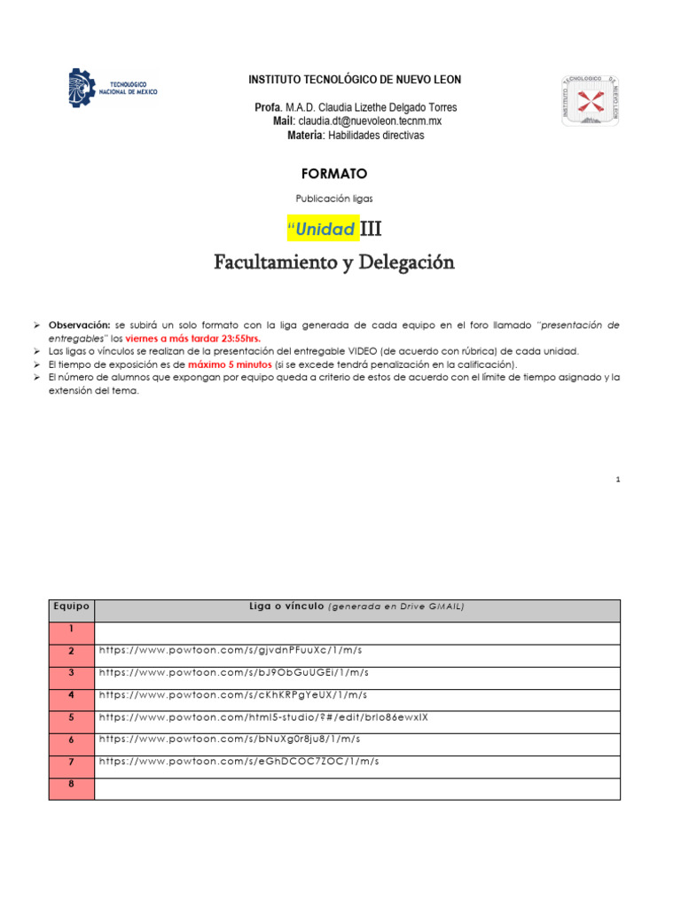 Unidad 3 - Formato Ligas - Presentación Entregables | PDF