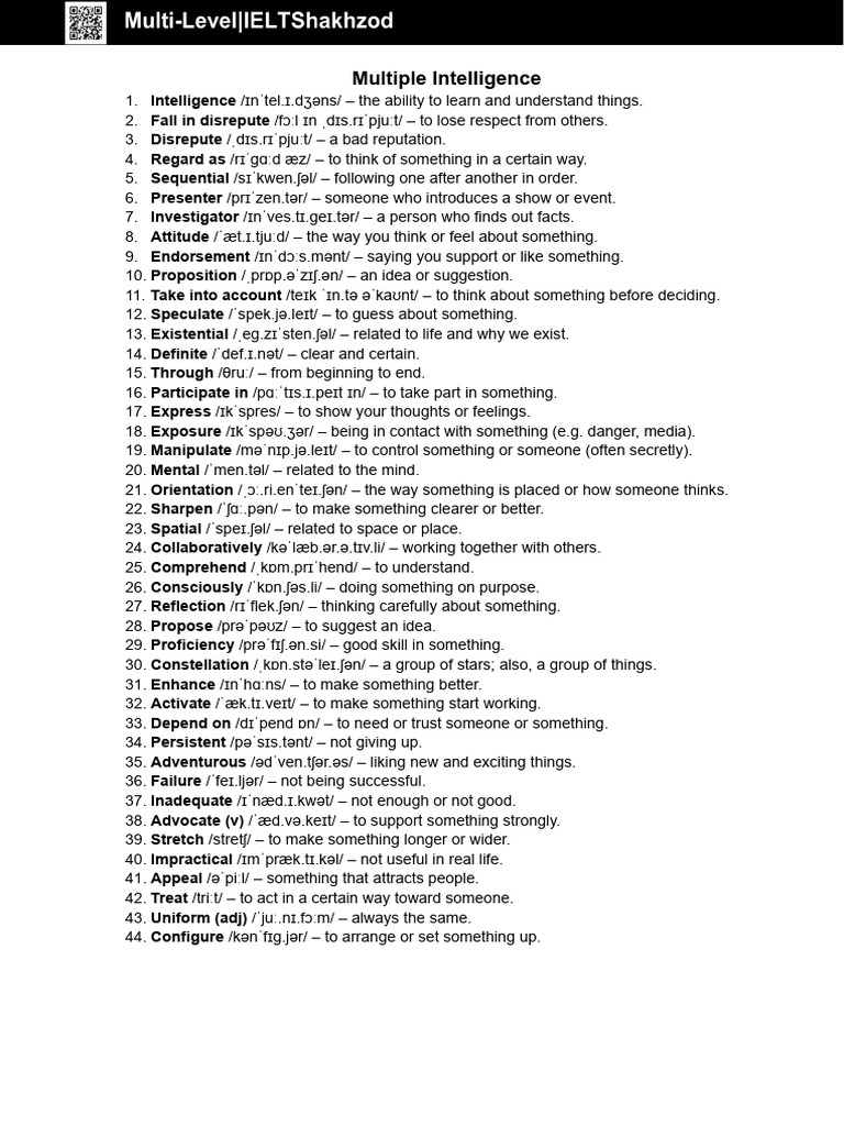 Multiple Intelligence (Vocabulary) | PDF | Neuroscience | Cognitive ...