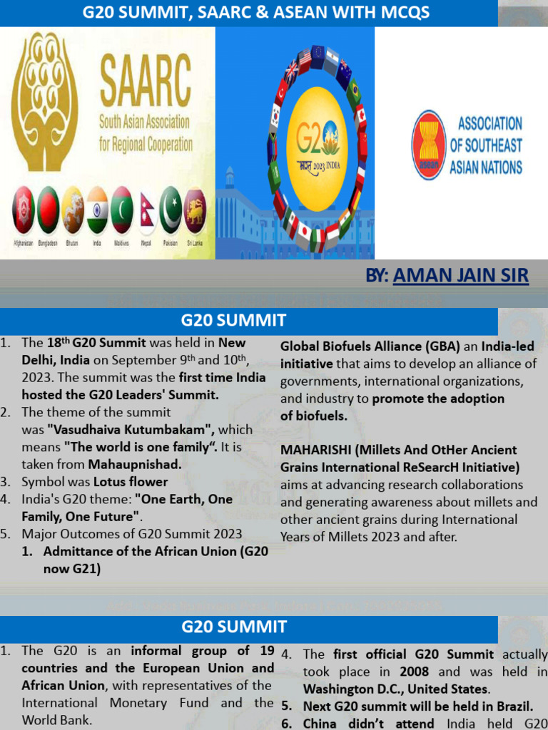 g20, Saarc & Asean (Prelims With MCQS) | PDF | International Relations ...