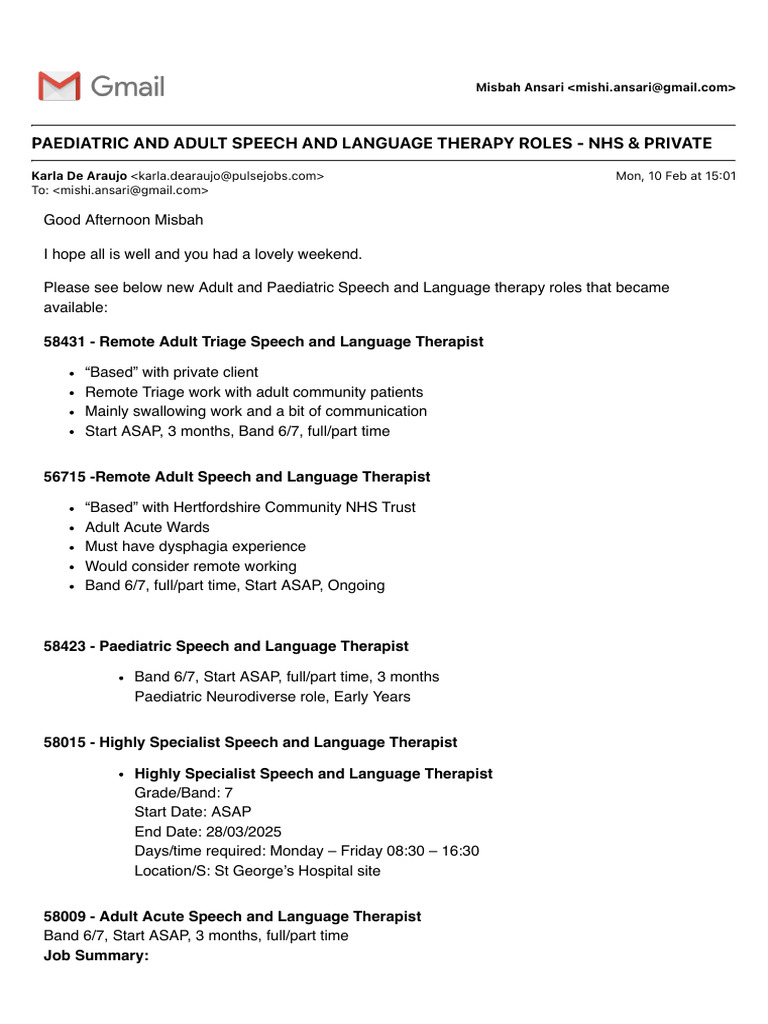 Paediatric and Adult Speech and Language Therapy Roles - Nhs & Private ...