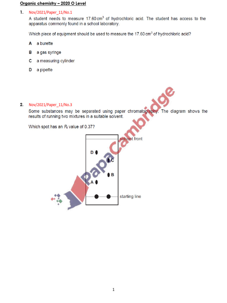 2020 Experimental Techniques and Chemical Analysis O Level 5070 | PDF