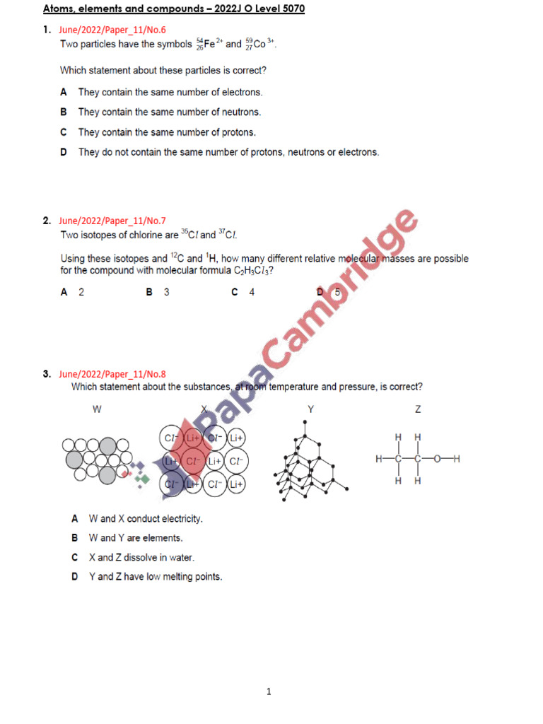 2022J Atoms Elements and Compounds O Level 5070 | PDF