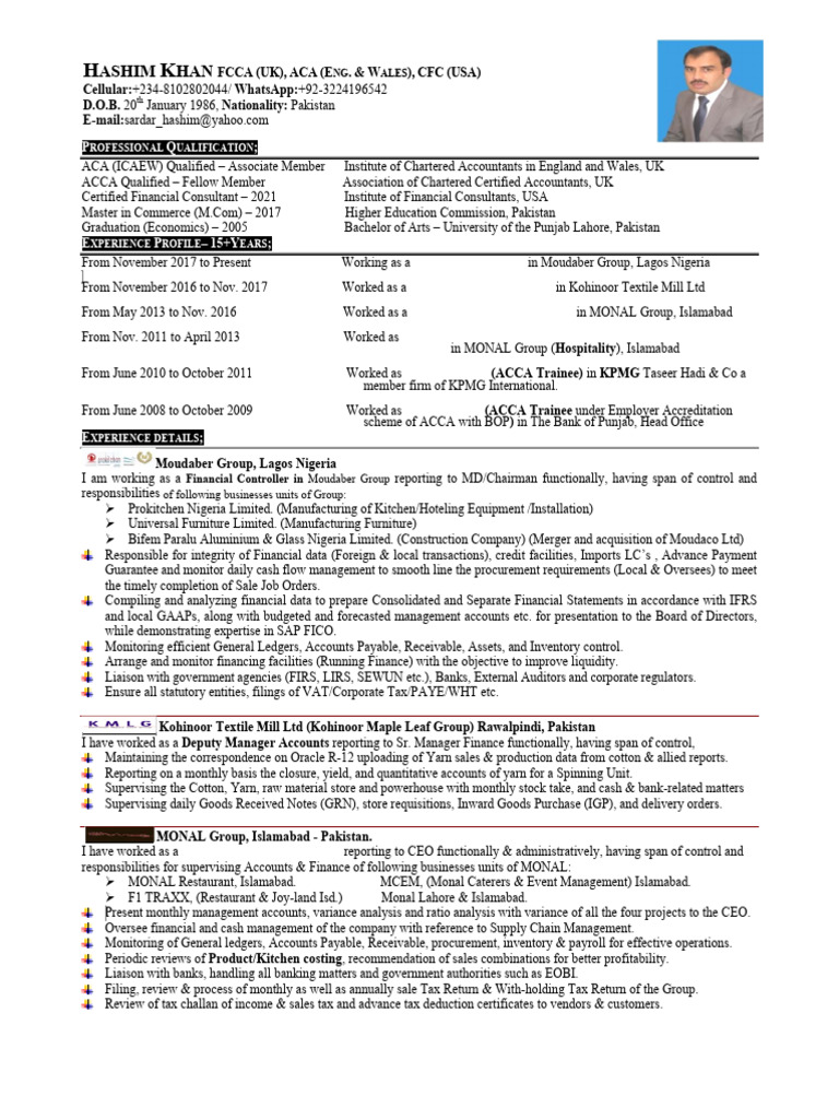 2505FC Resume Hashim ACA, ACCA, CFC | PDF | Enterprise Resource ...