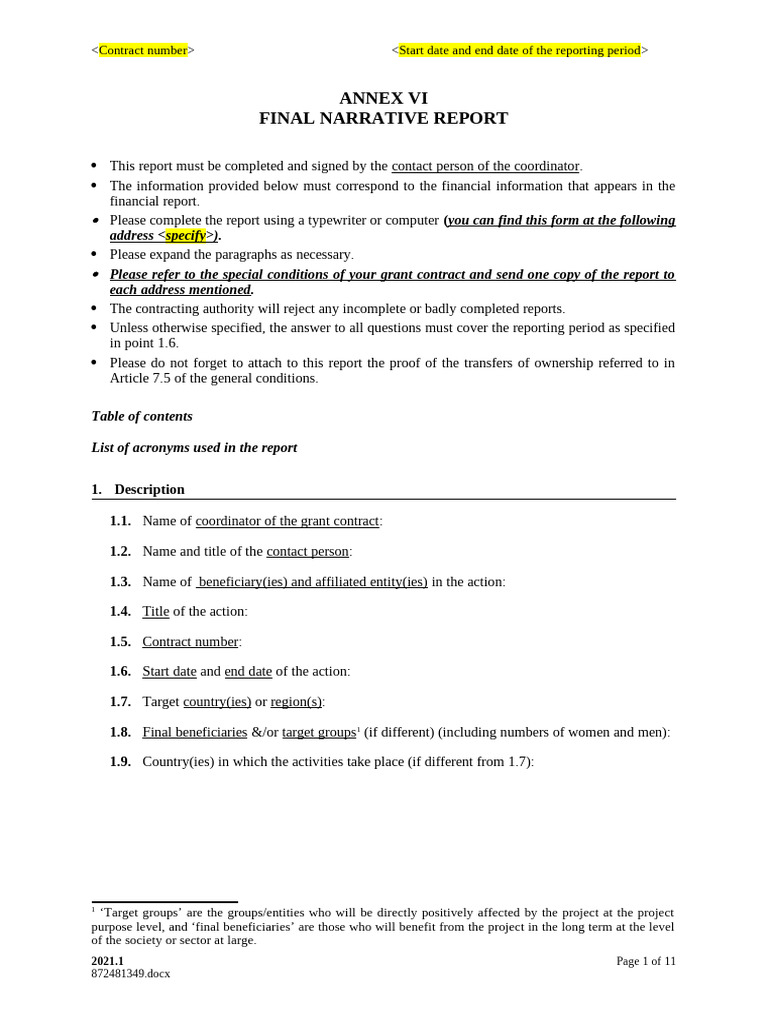 Annex G - Annex VI (2) Model Final Narrative Report | PDF | Monitoring And Evaluation ...