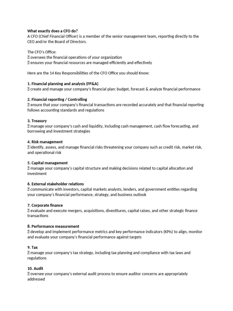 Key CFO Responsibilities Explained | PDF
