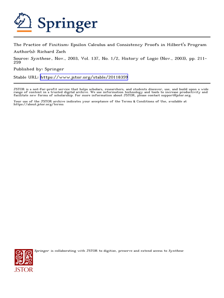 Hilbert's Epsilon Calculus and Consistency Proof | PDF | Mathematical ...