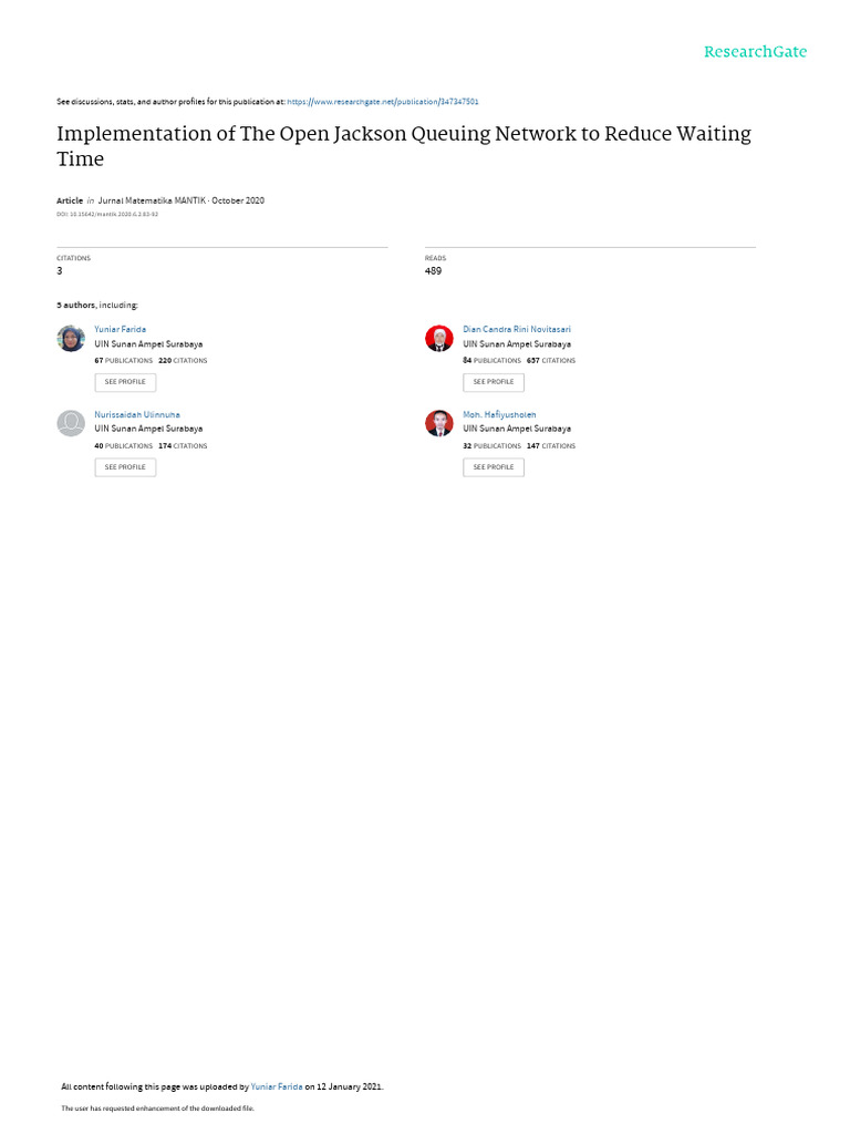 Implementation of The Open Jackson Queuing Network To Reduce Waiting Time | PDF | Customer ...